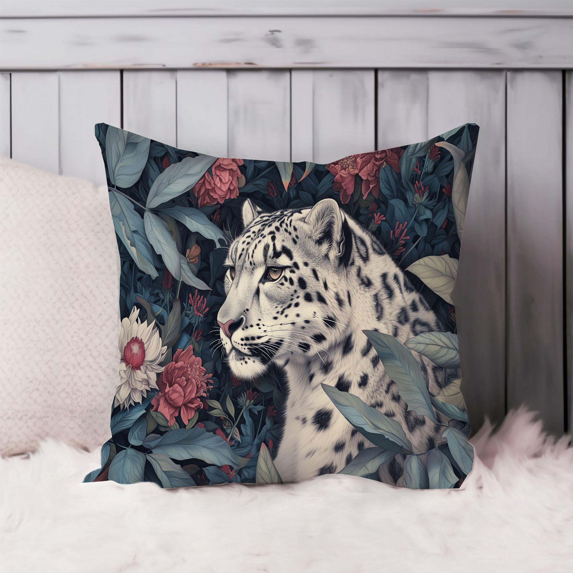 Ethan Taylor Animals William Morris Snow Leopard Cottage Throw Pillow ...