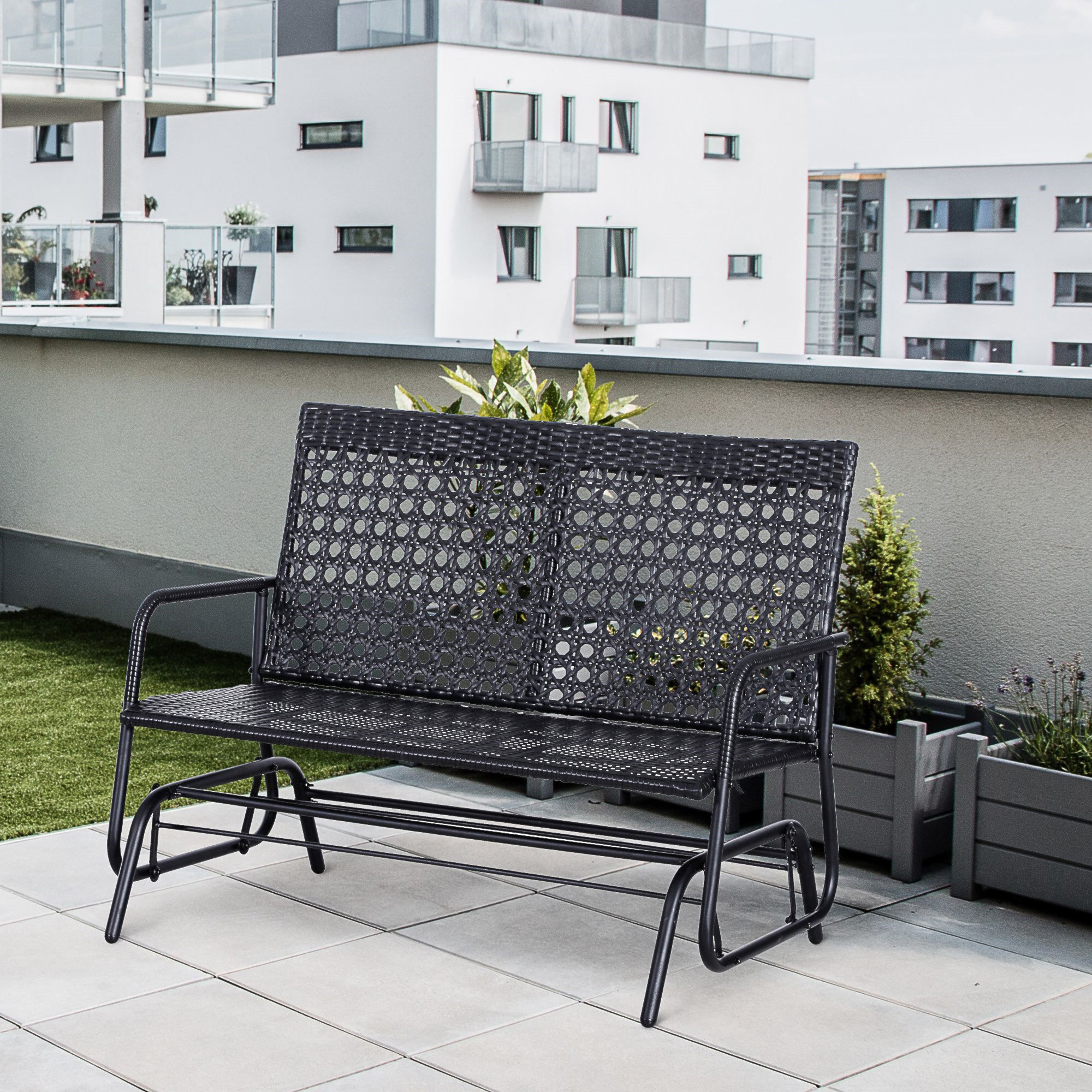 Red Barrel Studio Outsunny Patio 2-Person Wicker Glider Bench Rocking ...