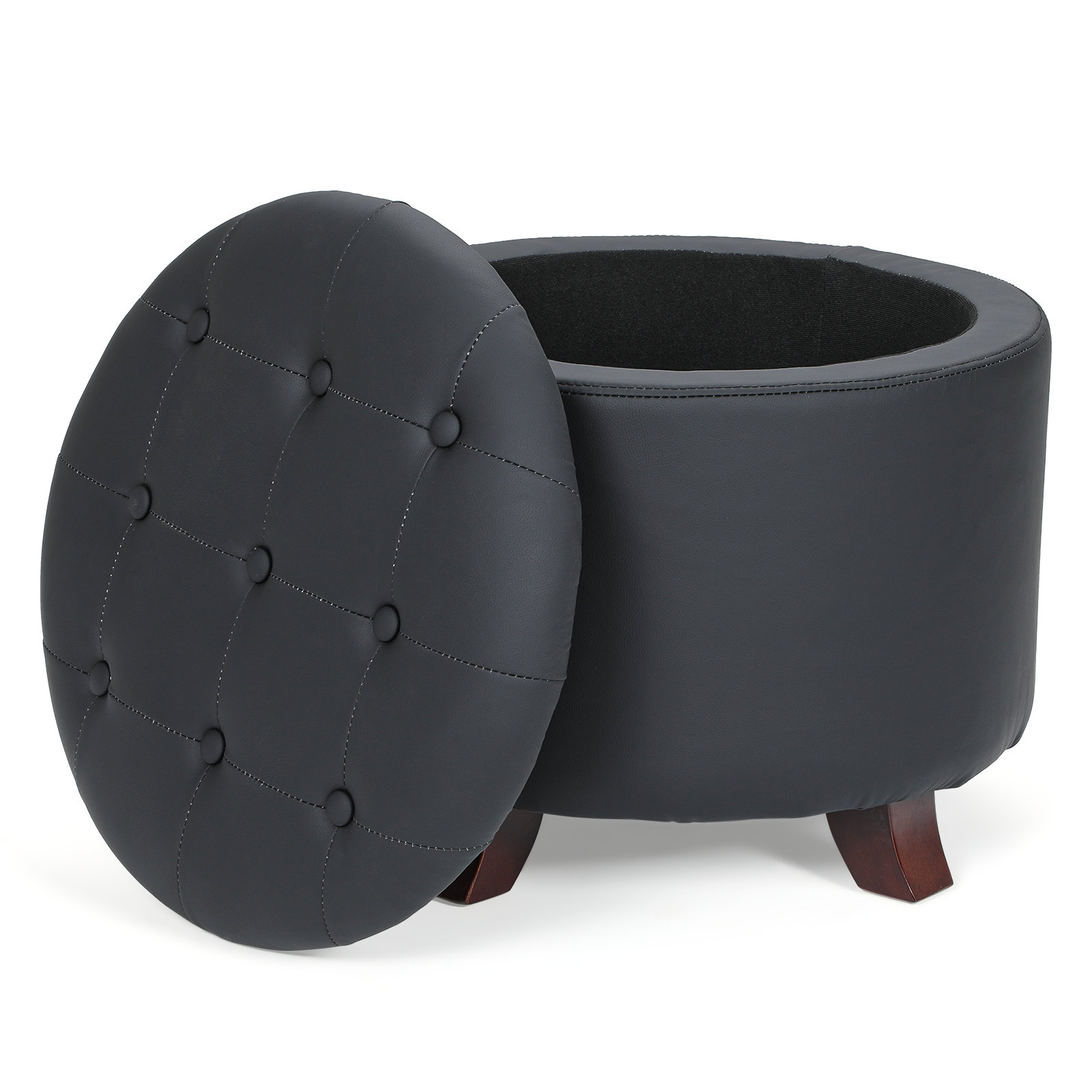 Winston Porter Upholstered Storage Ottoman, PU Leather Button Tufted ...