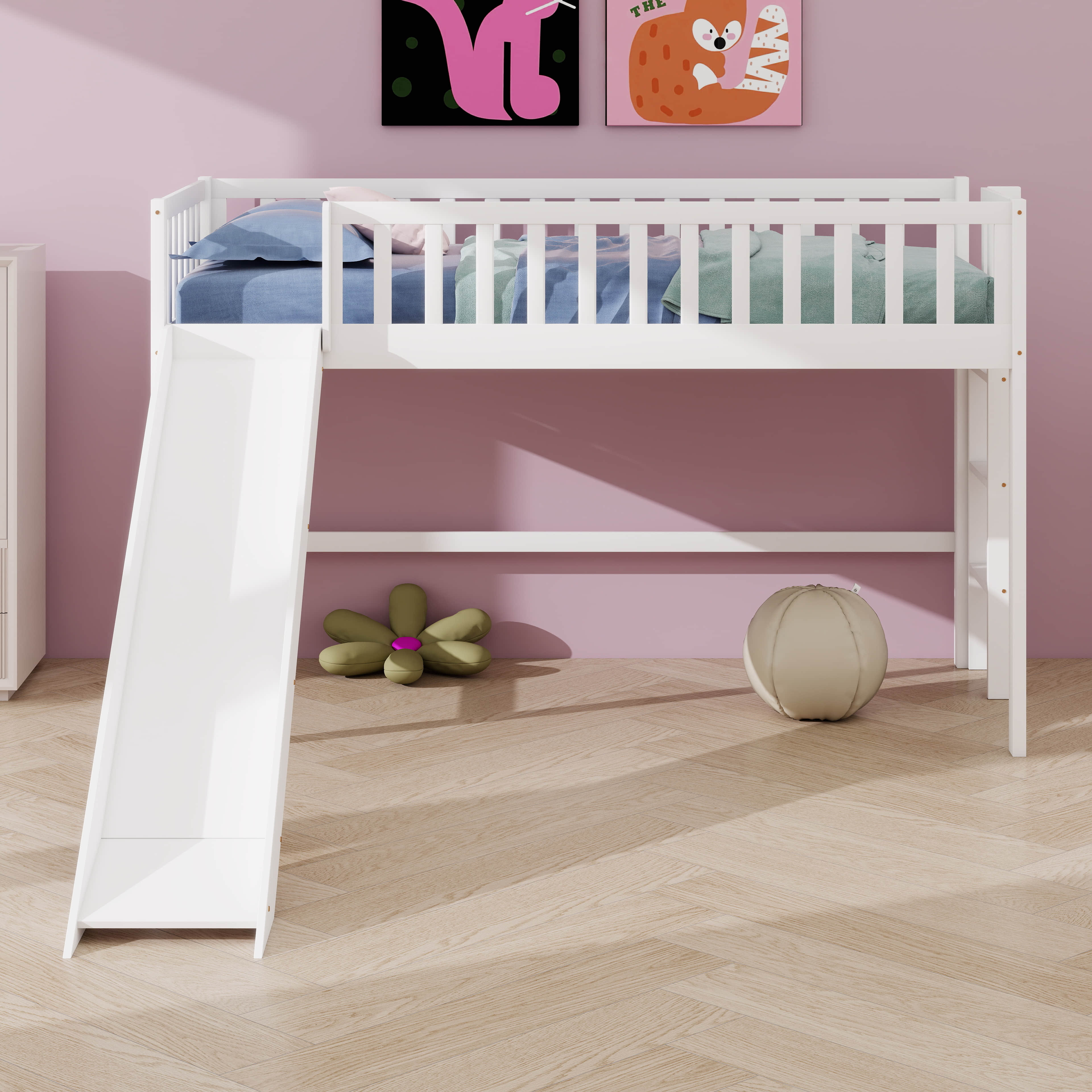 Harriet Bee Twin Size Low Loft Bed With Ladder And Slide - Wayfair Canada