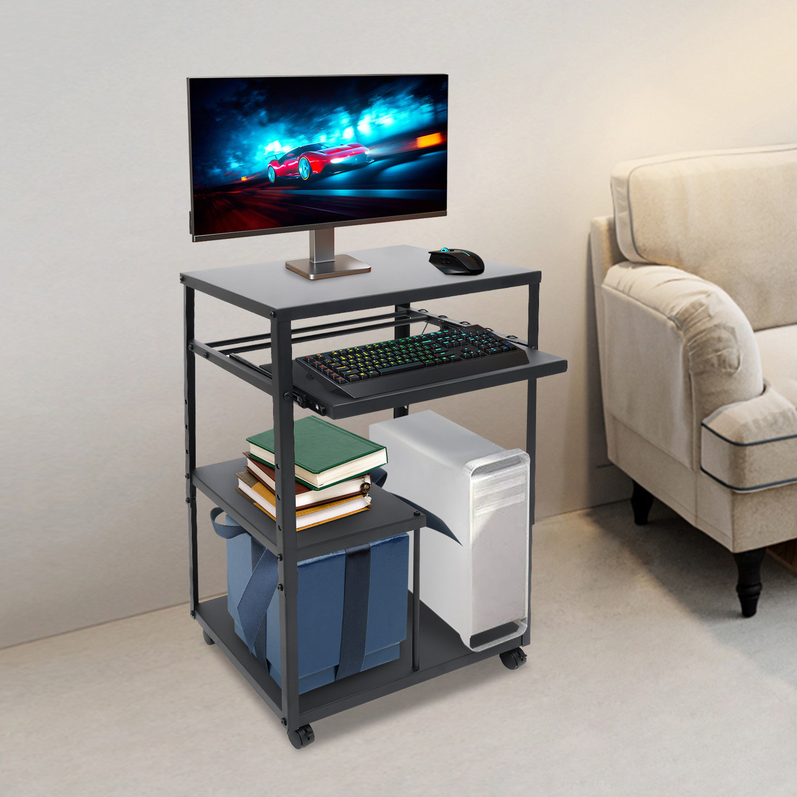 17 Stories Sternberg Height Adjustable Rolling Computer Desk With ...
