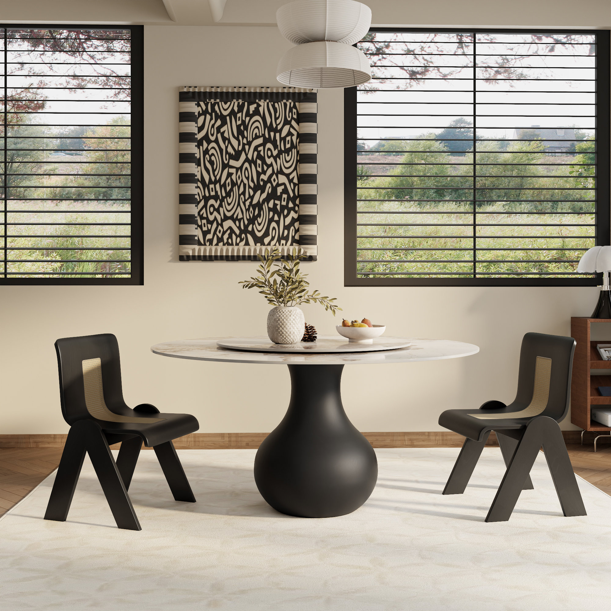 Corrigan Studio® Farmhouse Black Dining Table With Lazy Susan For 4-8 ...