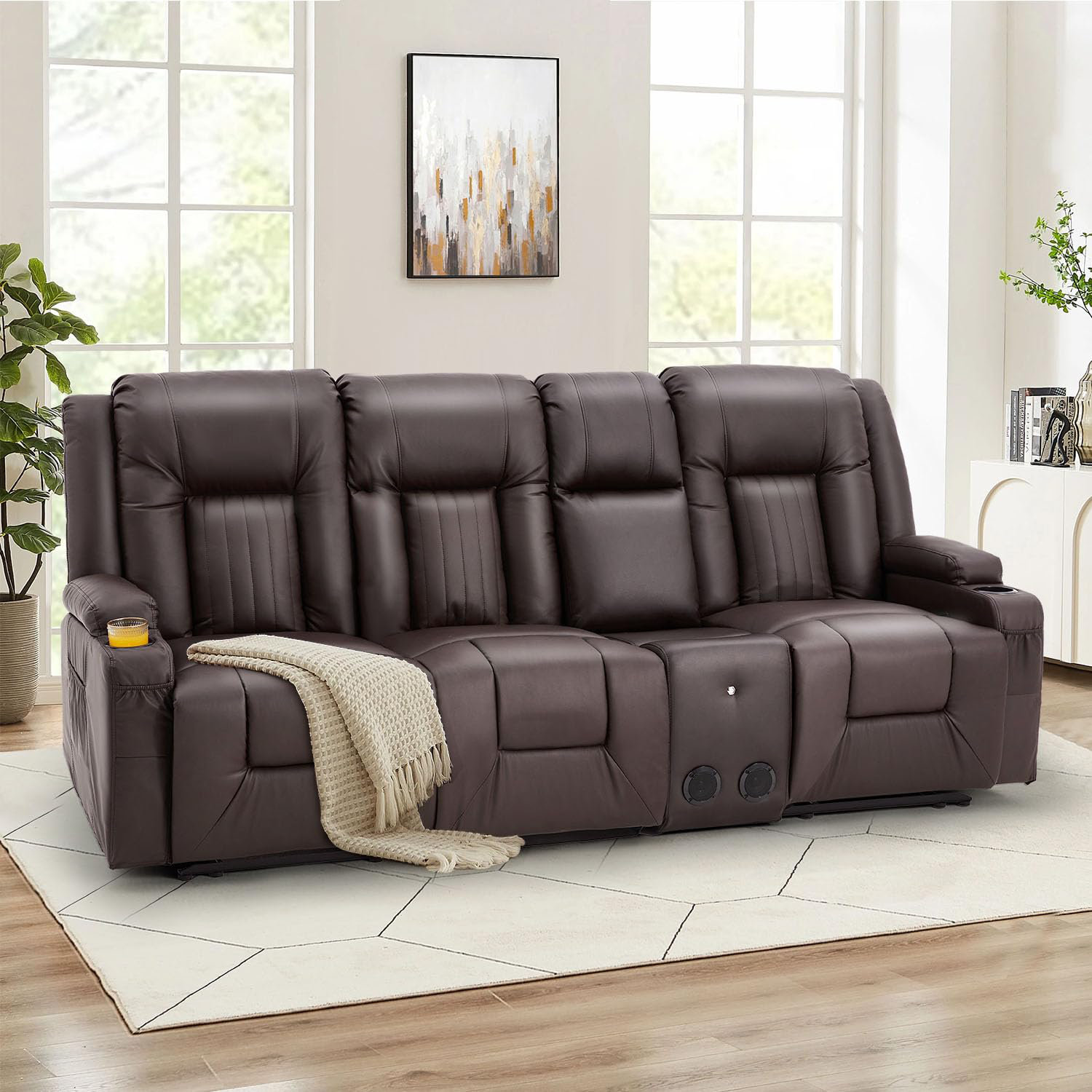 Latitude Run® Reclining Sofa With Console&Bluetooth Speakers, Manual Rv ...
