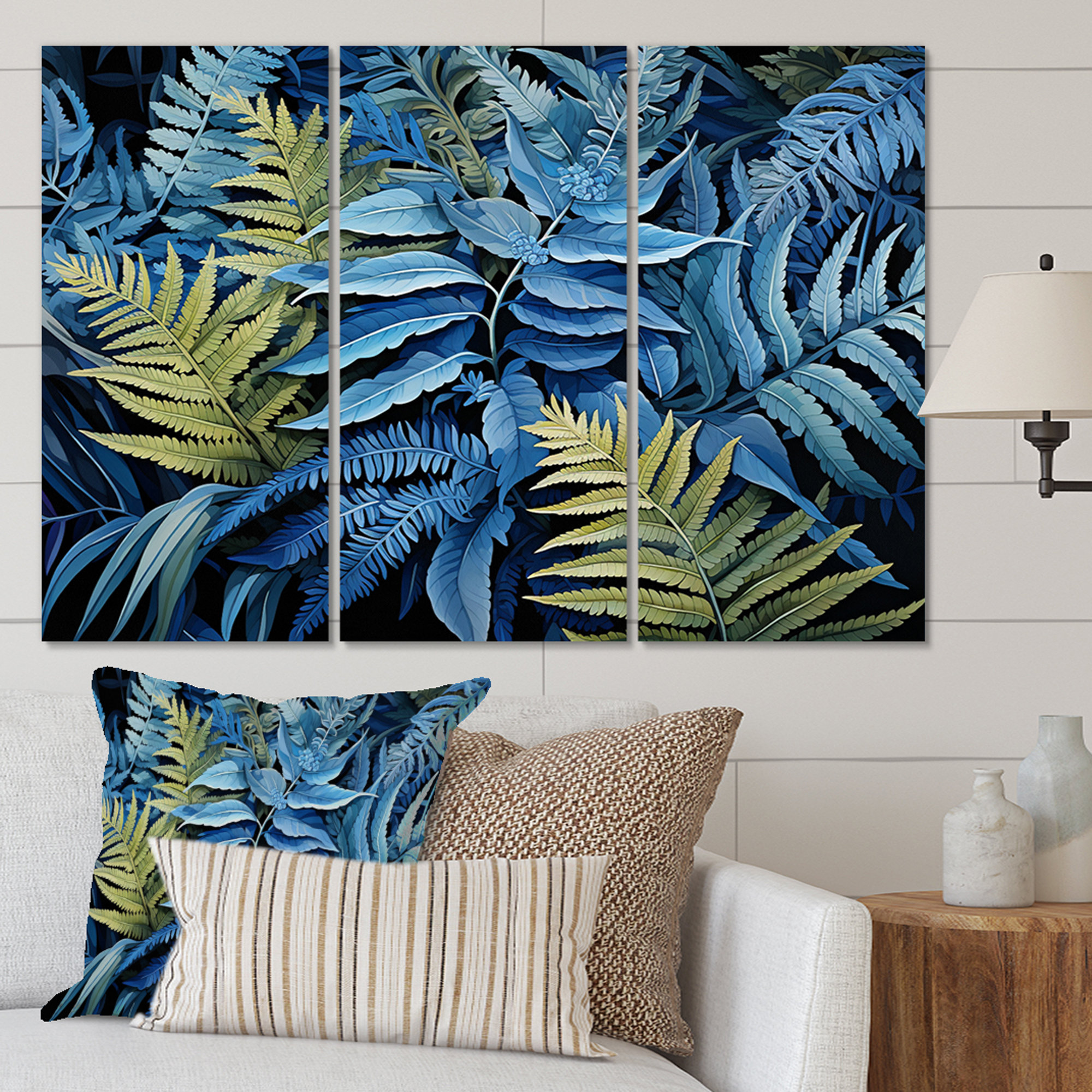 Design Art Blue Ferns Cobalt Serenade II - Floral Metal Wall Decor Set ...