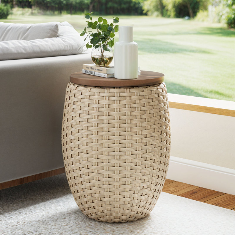 Bay Isle Home™ Handwoven Rattan & Solid Wood Side Table – Farmhouse ...