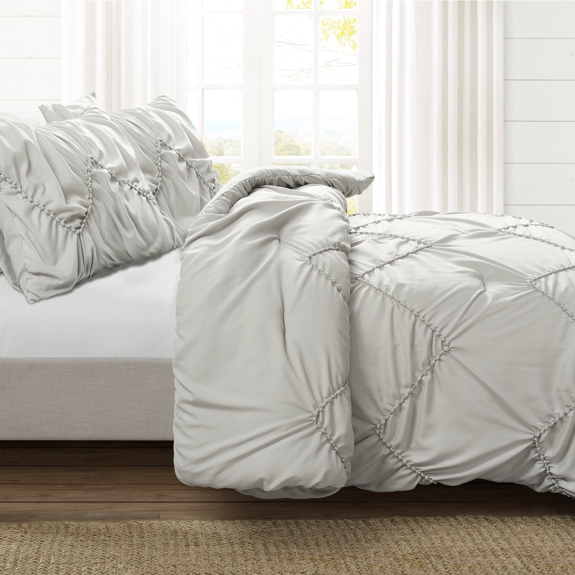 Lush Decor Light Gray Microfiber 3 Piece Comforter Set & Reviews | Wayfair