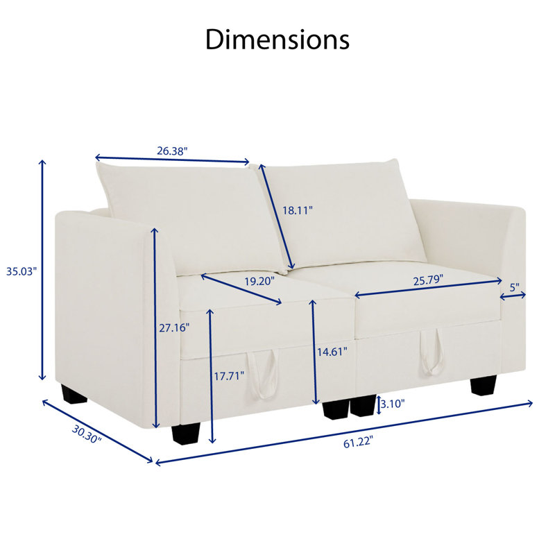 Ebern Designs Emeth Linen Modular loveseat Sectional Sofa with Sturdy ...