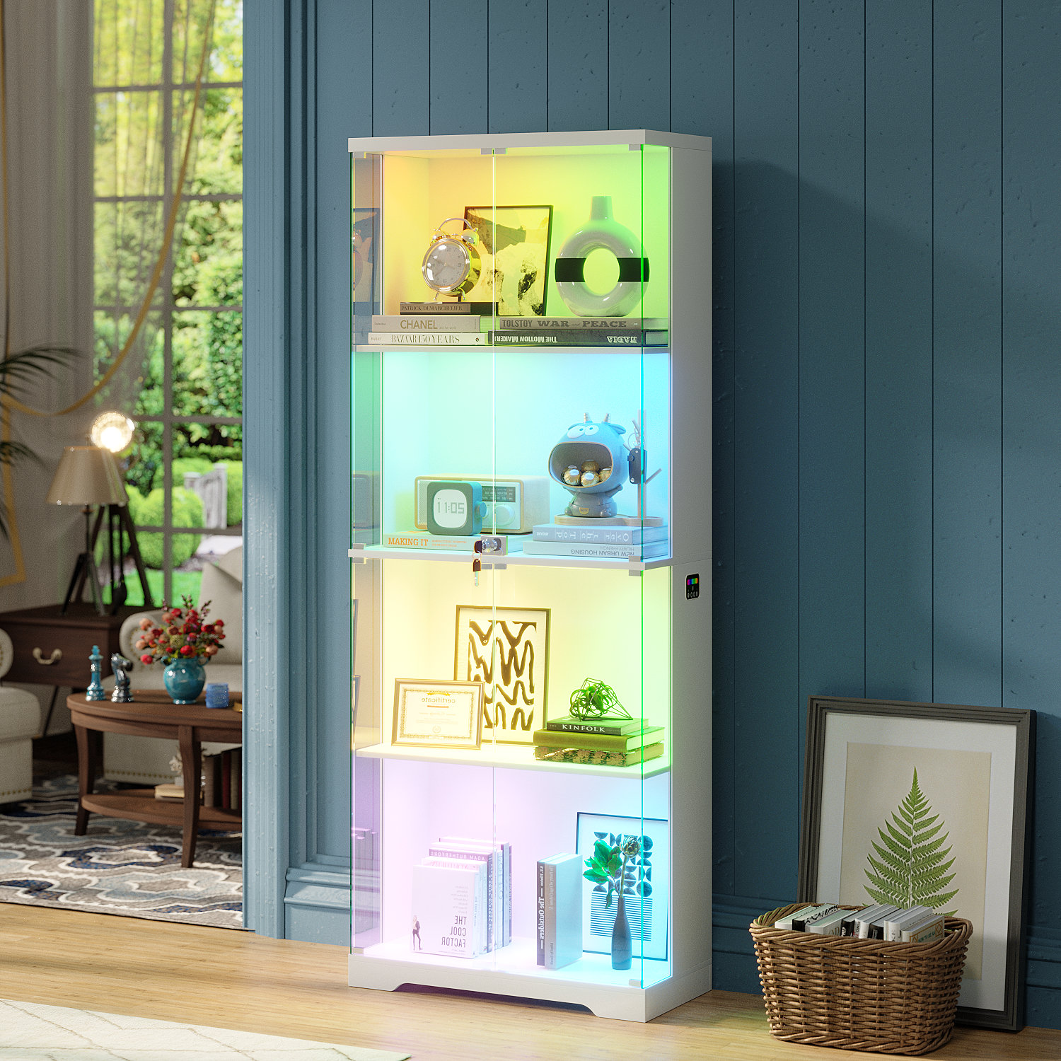 Metro Lane 4-tier Glass Display Cabinet With Human Sensor Light And ...