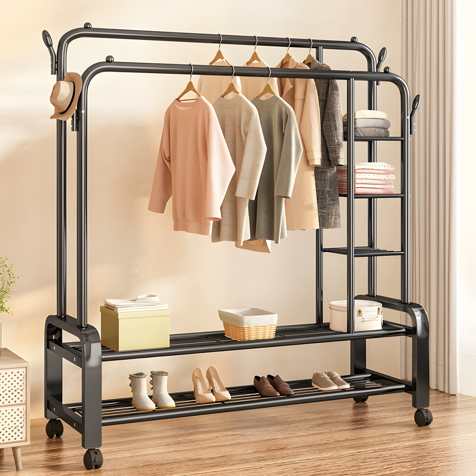 Rebrilliant Double Rod Clothing Rack For Bedroom, Sturdy Freestanding ...