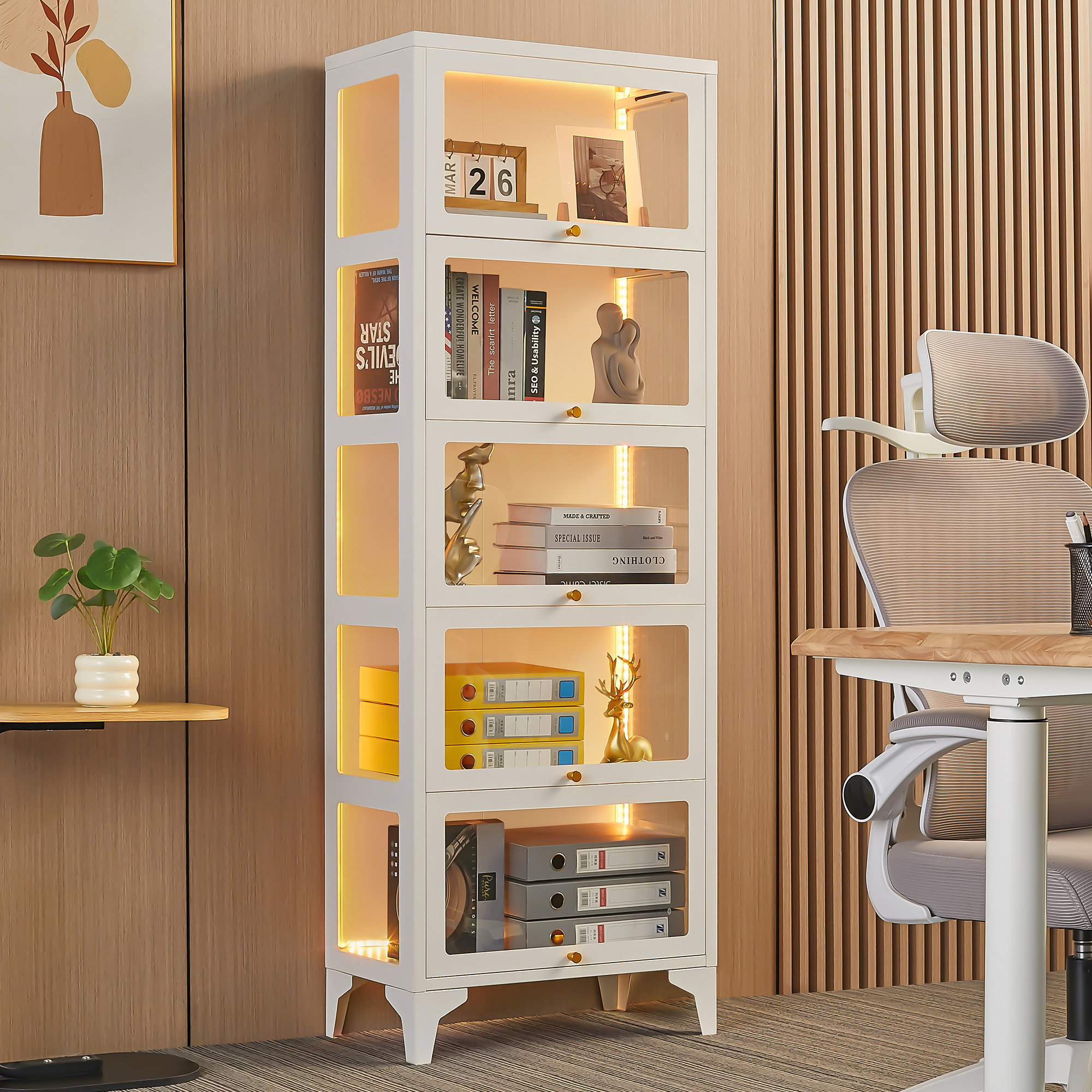 Wrought Studio™ 5-Tier Metal Display Cabinet with Lights Tempered Glass ...