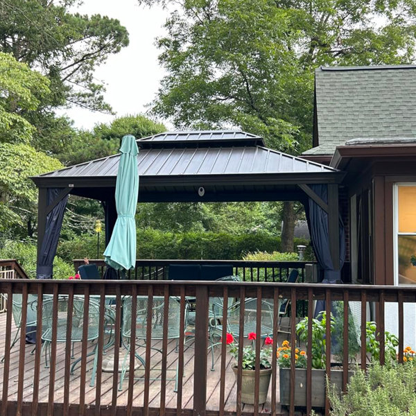 PURPLE LEAF Hardtop Gazebo Galvanized Steel Roof with Netting and ...