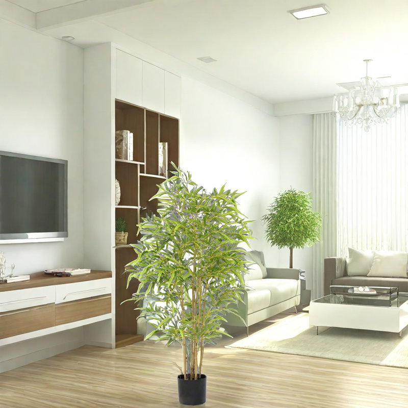 Primrue Artificial Bamboo Tree, Fake Bamboo Tree With Silk Leaves And ...