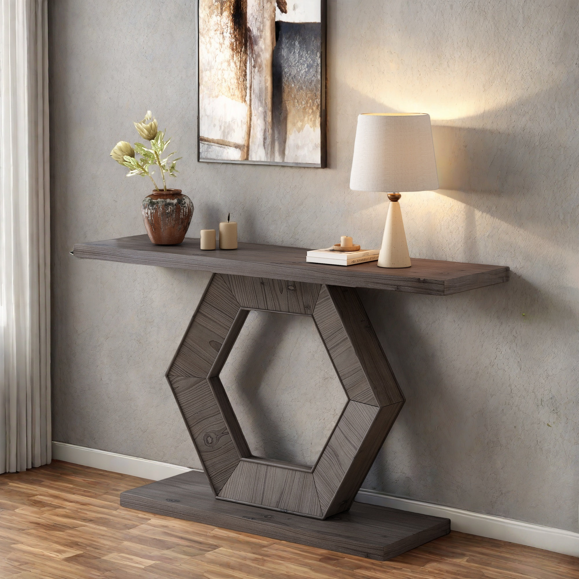 Latitude Run® Long Rectangular Console Table With Wood Grain Design And ...