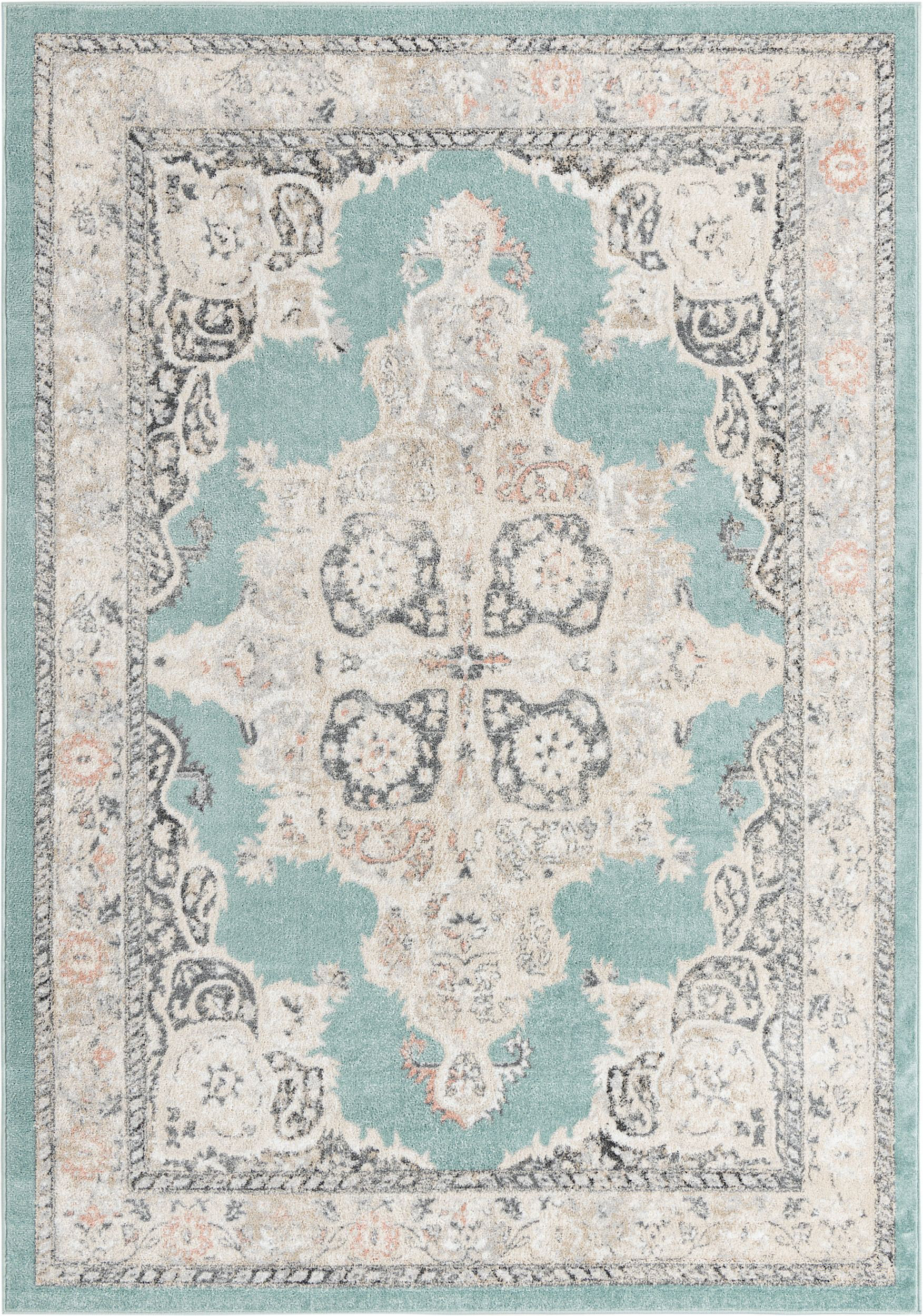 Bungalow Rose Traditional Makay Area Rug Light Blue Color | Wayfair