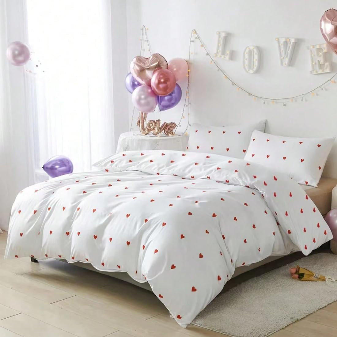 Nayoroom White Bedding Hearts Heart Duvet Cover Soft Microfiber Heart ...
