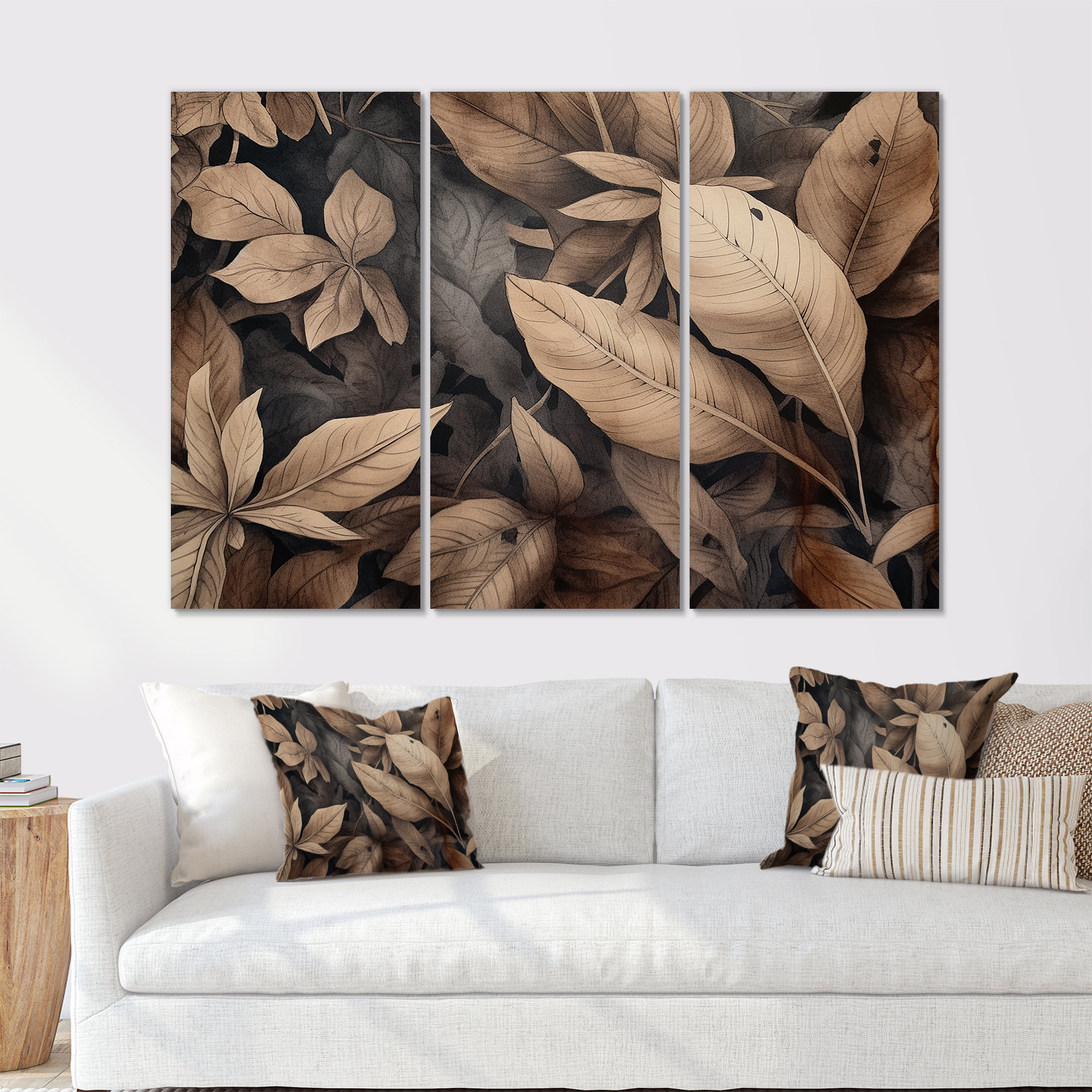 Red Barrel Studio Brown Foliage Harmony - Leaves Canvas Wall Art Set ...
