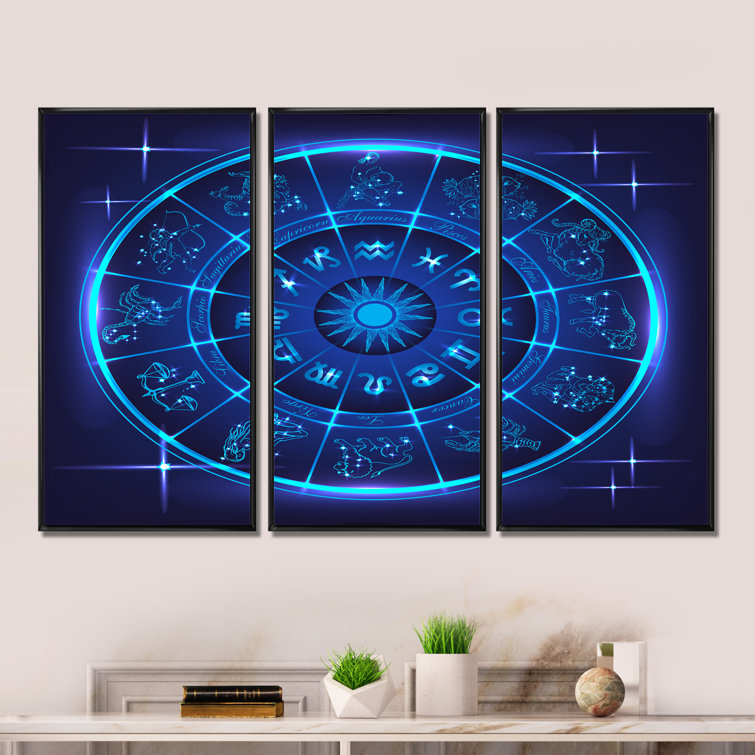 DesignArt Horoscope Circle With Zodiac Signs Framed On Canvas 3 Pieces ...