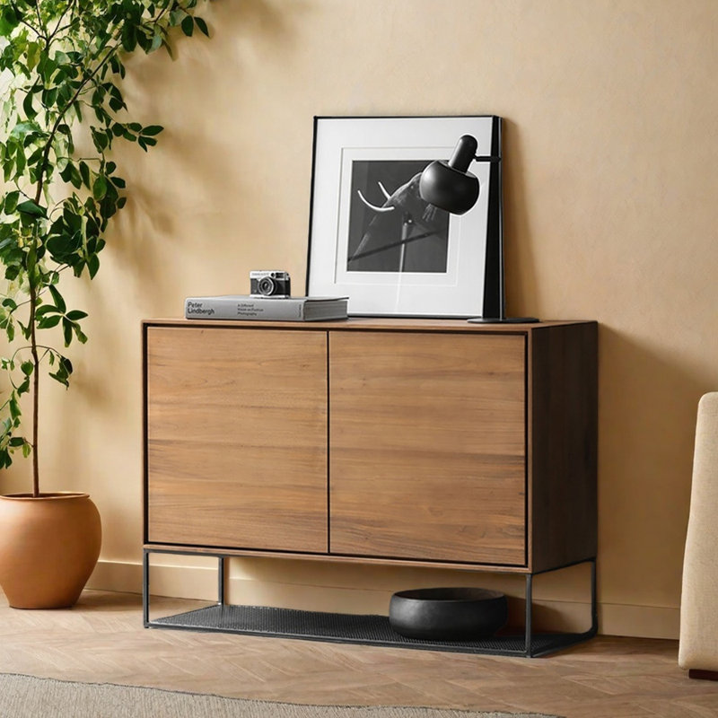 17 Stories Mid-Century Modern Pine Solid Wood Entry Cabinet | Wayfair