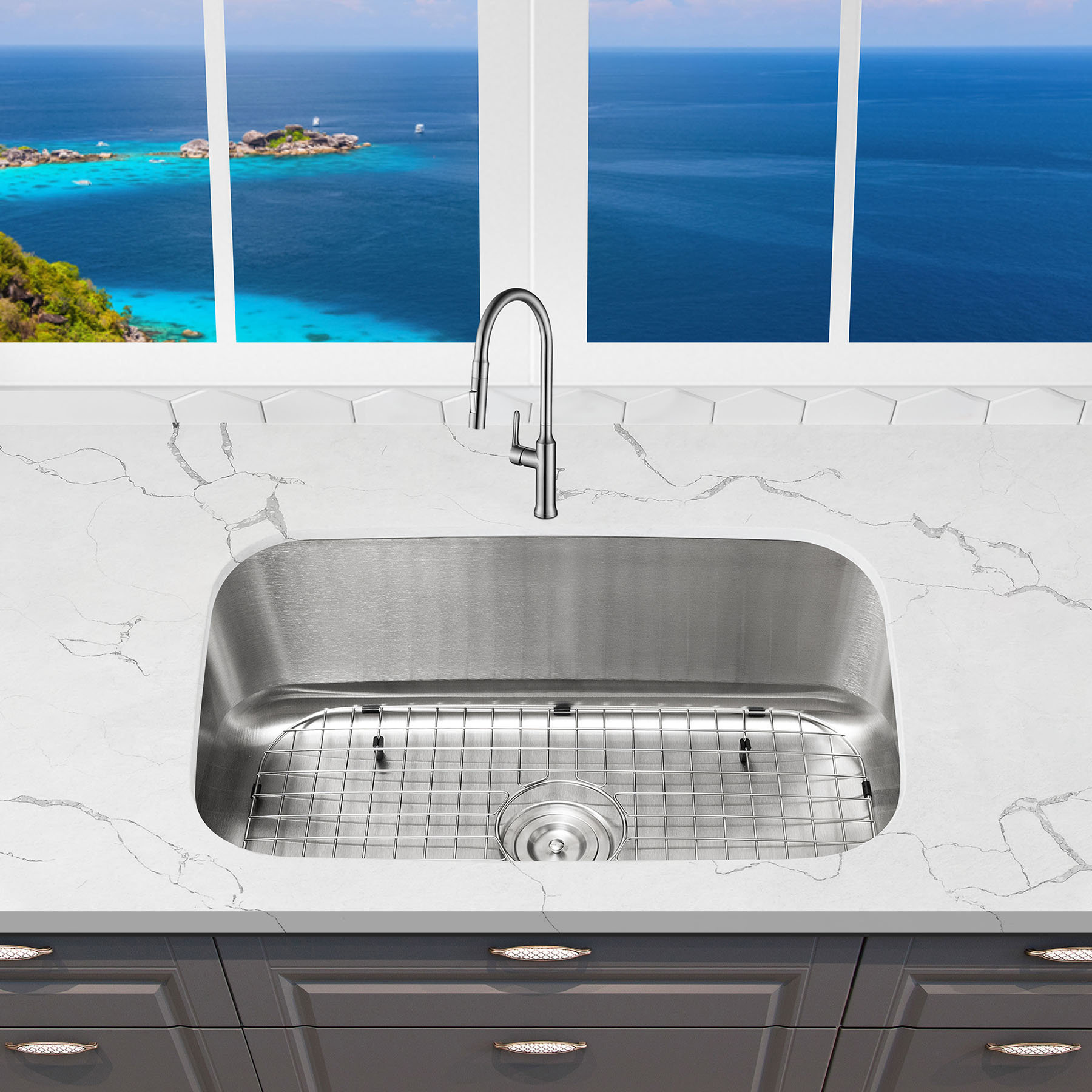 KBFmore 30 Inch Single Bowl Stainless Steel Classic Kitchen Sink with 3 ...