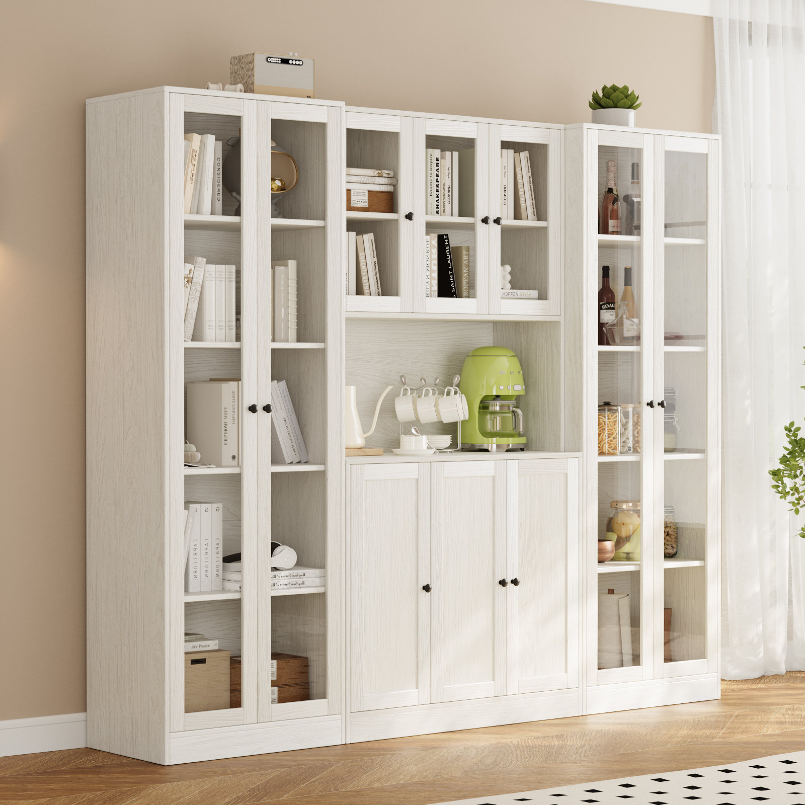 Latitude Run® Wilma White Book Cabinet Storage Bookcase, 5-Tier Modern ...
