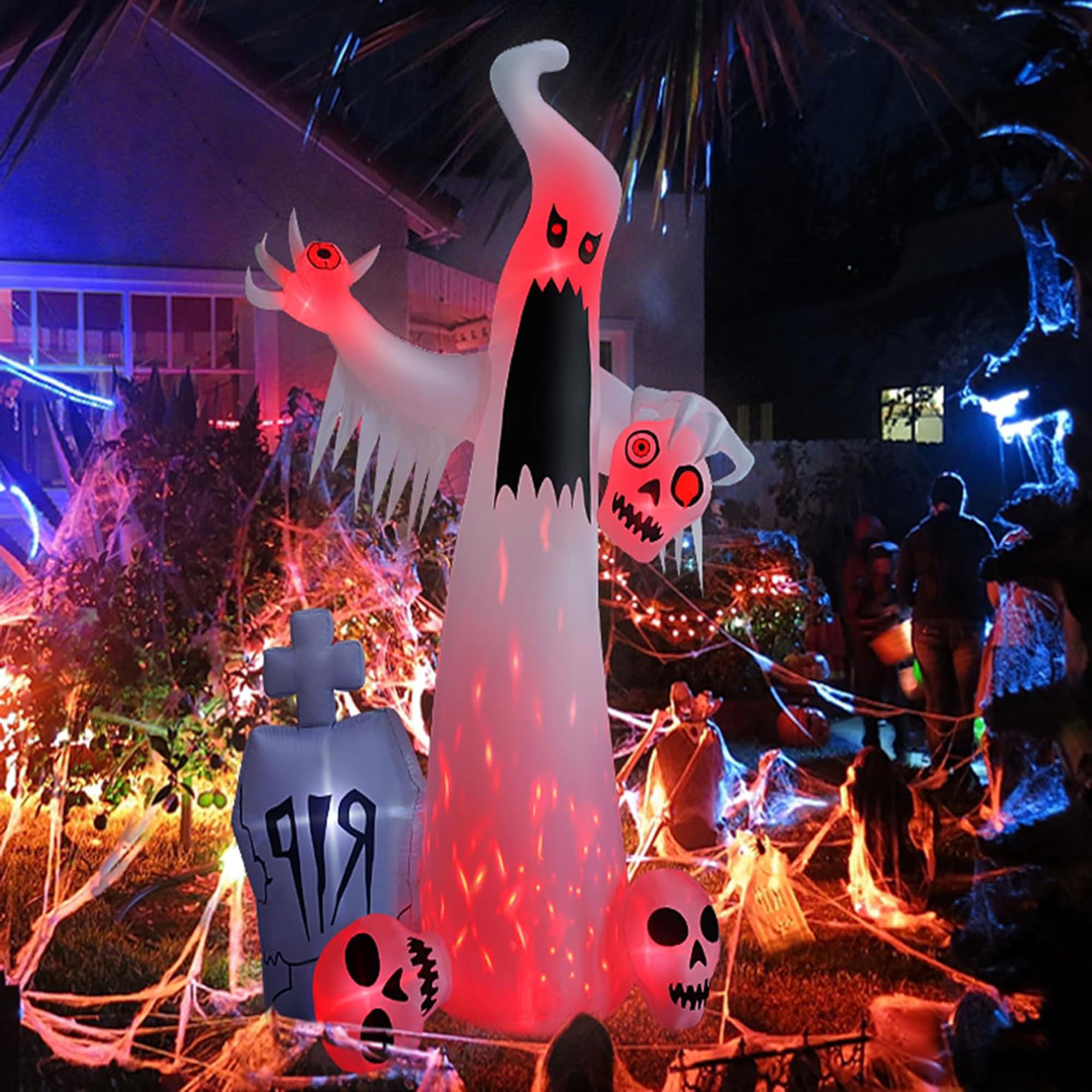 The Holiday Aisle® 12 FT Inflatables Blow Up Horror White Ghost With 3 ...