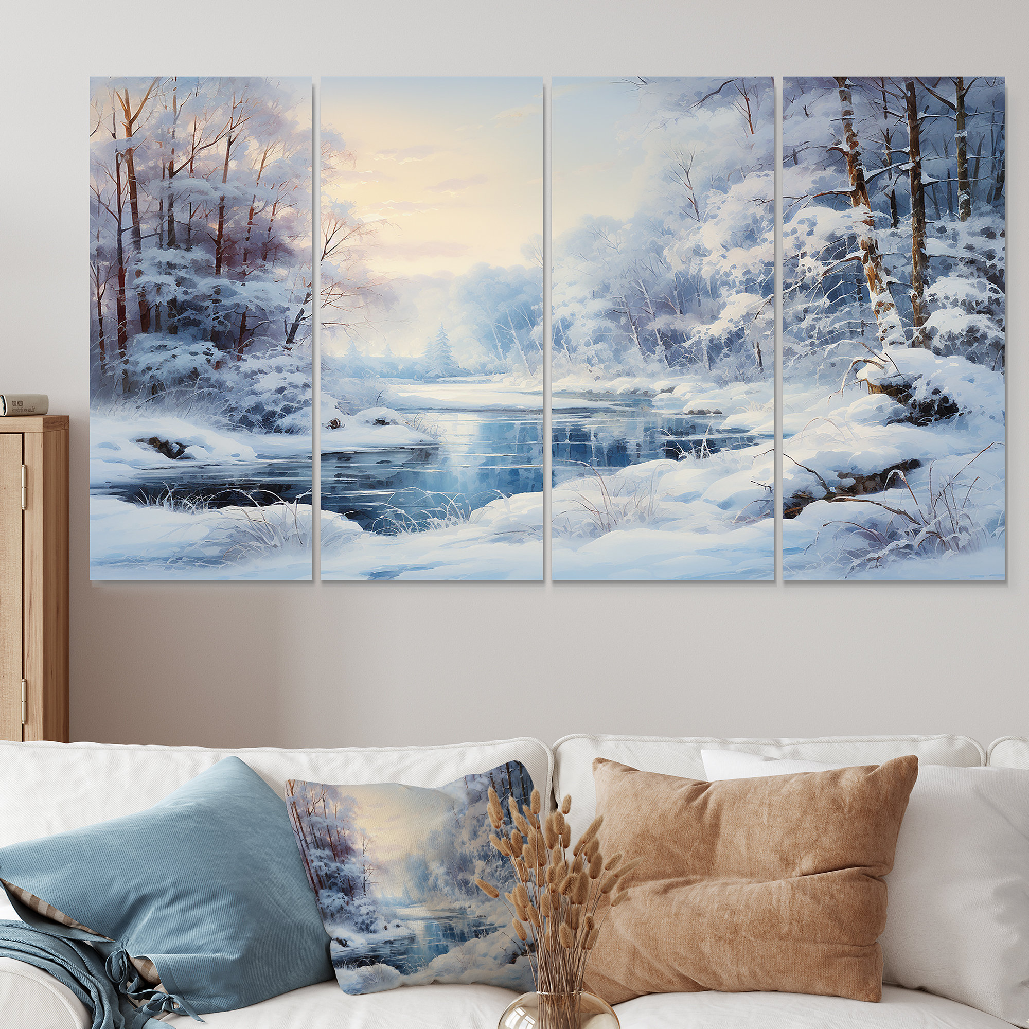 Millwood Pines Winter River Window View II - Winter Landscape 4 Piece ...