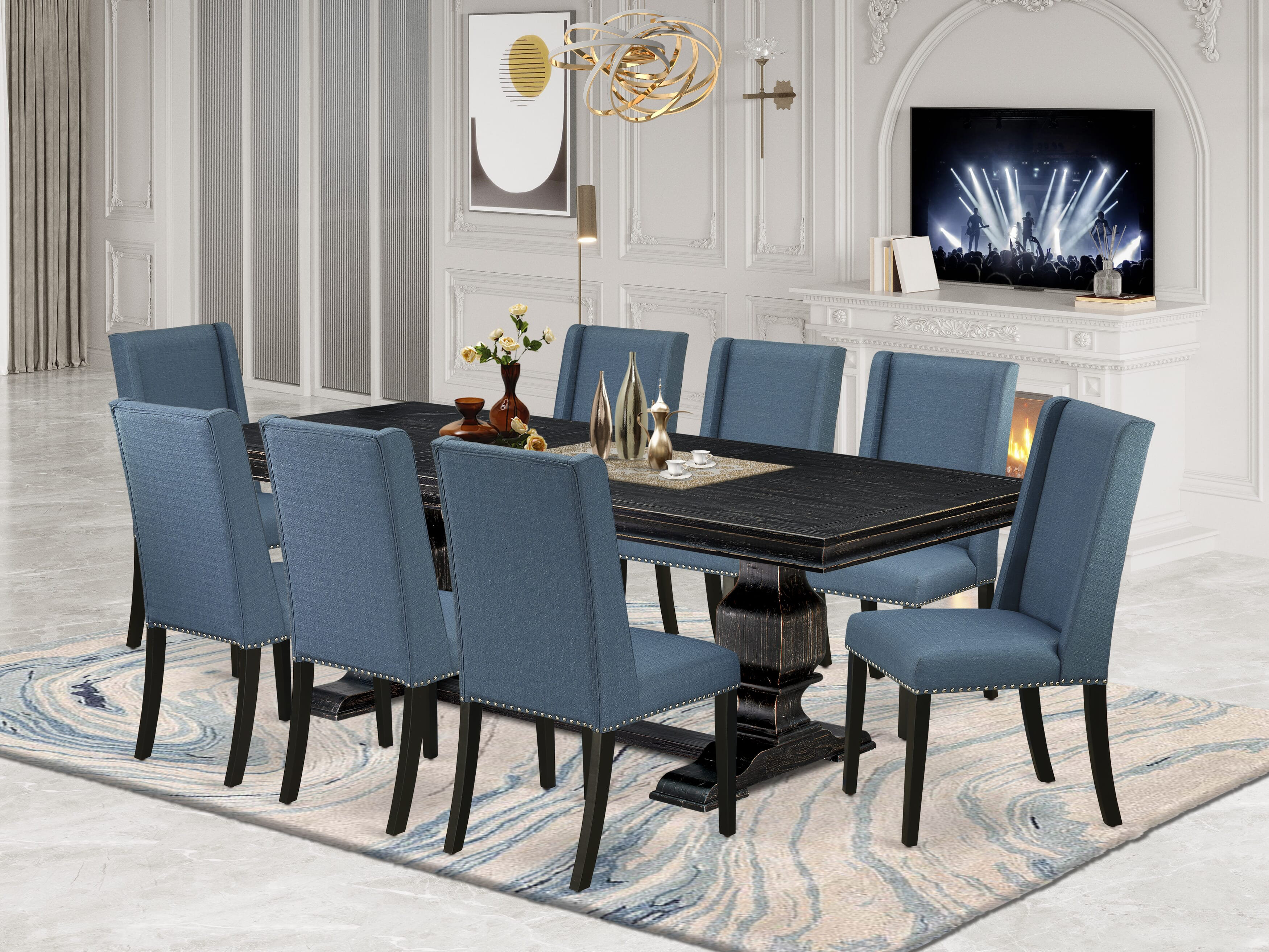 Red Barrel Studio® 9-piece dining table set consists of a dinner table ...