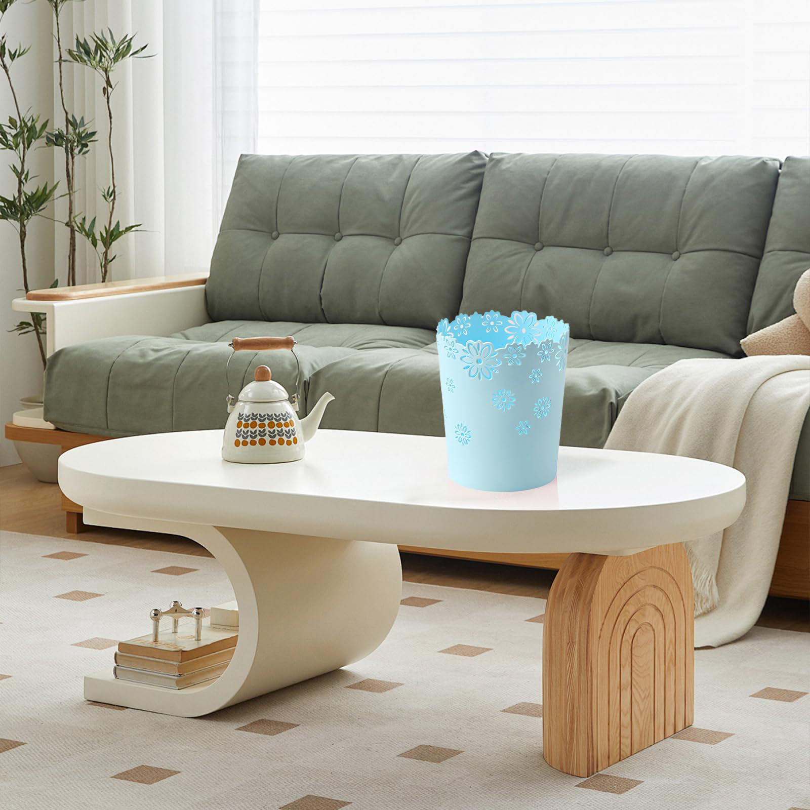 tangmaikeji Mini Wastebasket Blue Trash Can 1.8 Gallons Garbage Can For ...