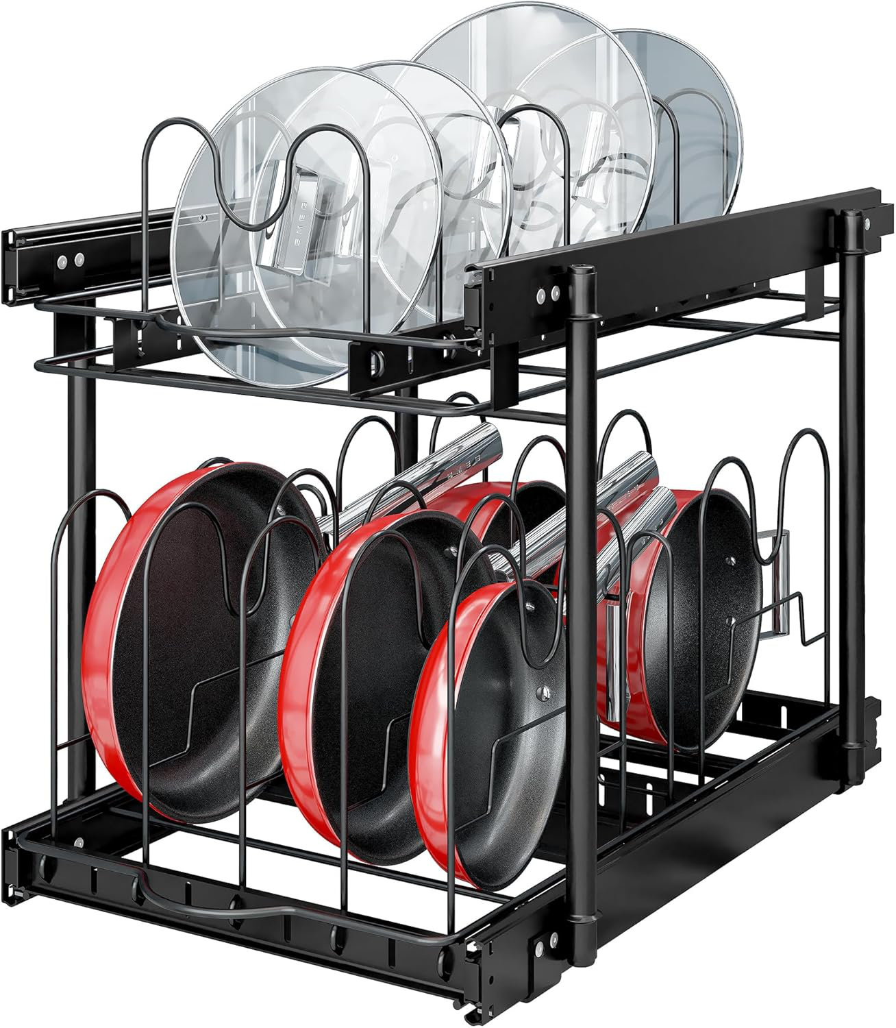 Prep & Savour Pots And Pans Organizer Under Cabinet Sliding Pot Lid ...