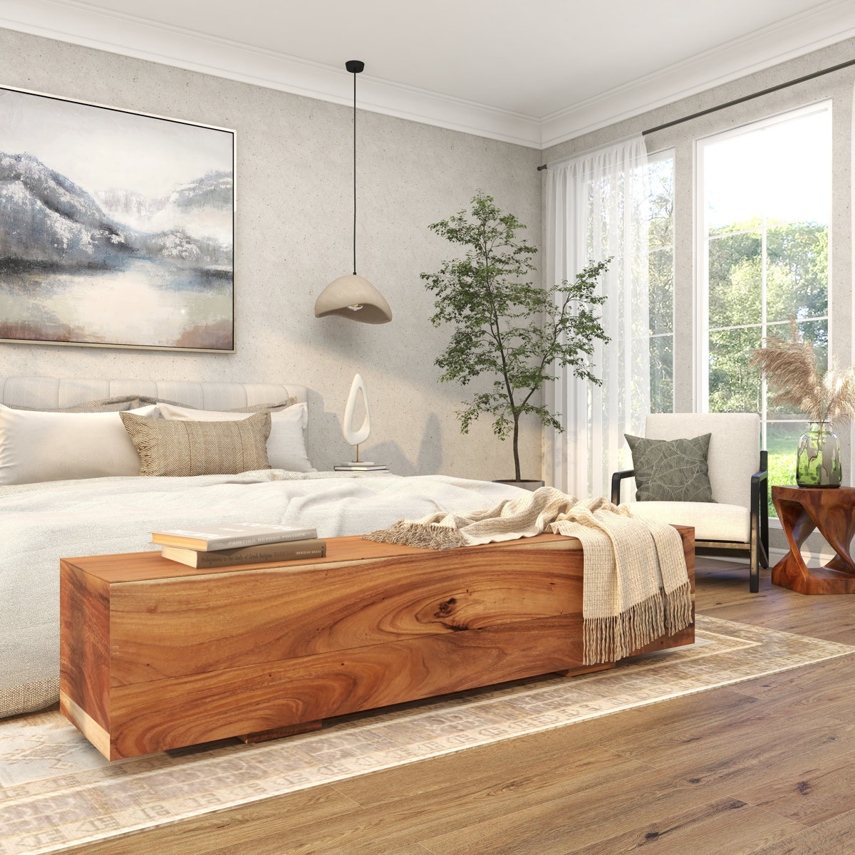 Corrigan Studio® Wood Block Rectangular Bench with Elevated Base ...