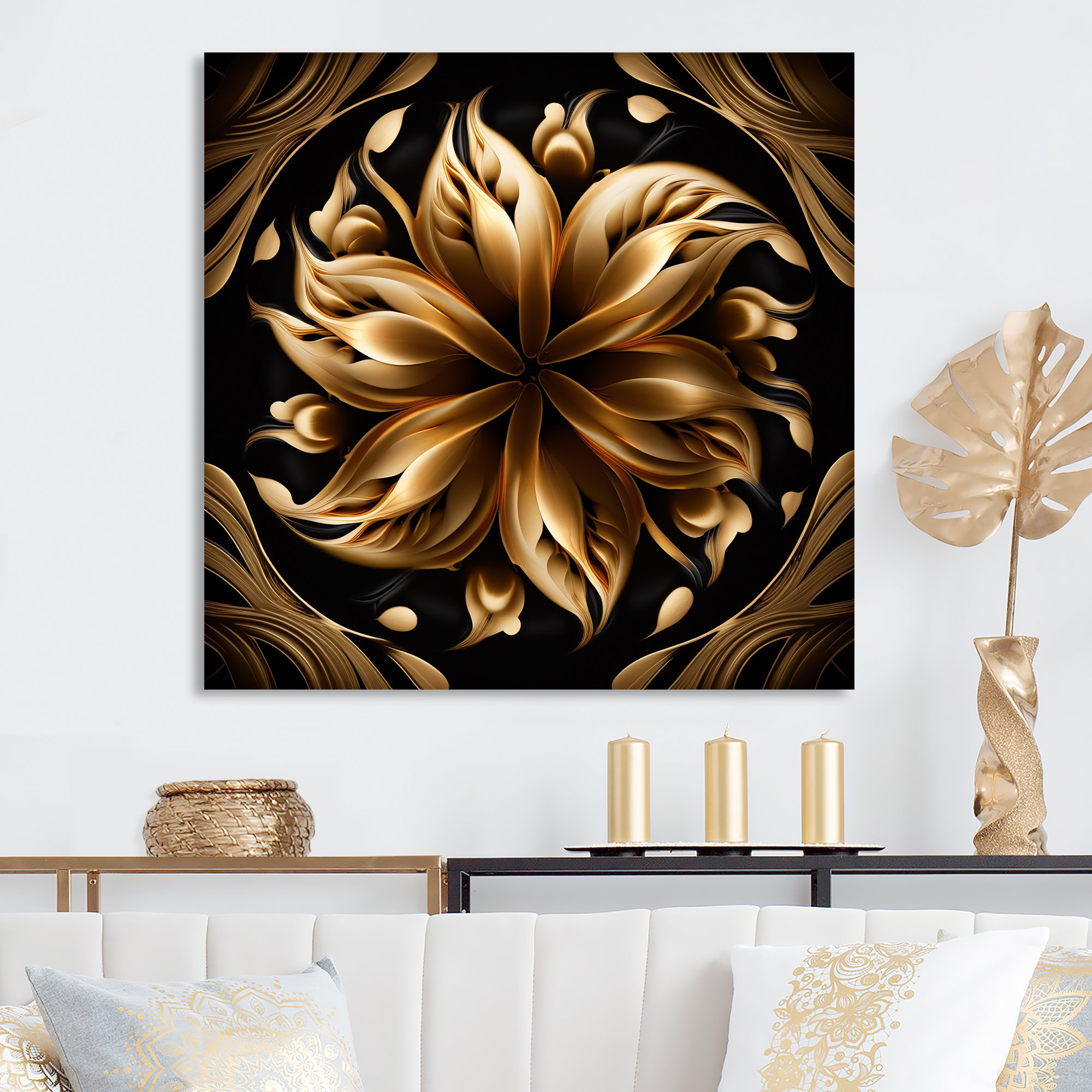 House of Hampton® Golden Lily On Black V - Floral Lily Wall Art | Wayfair