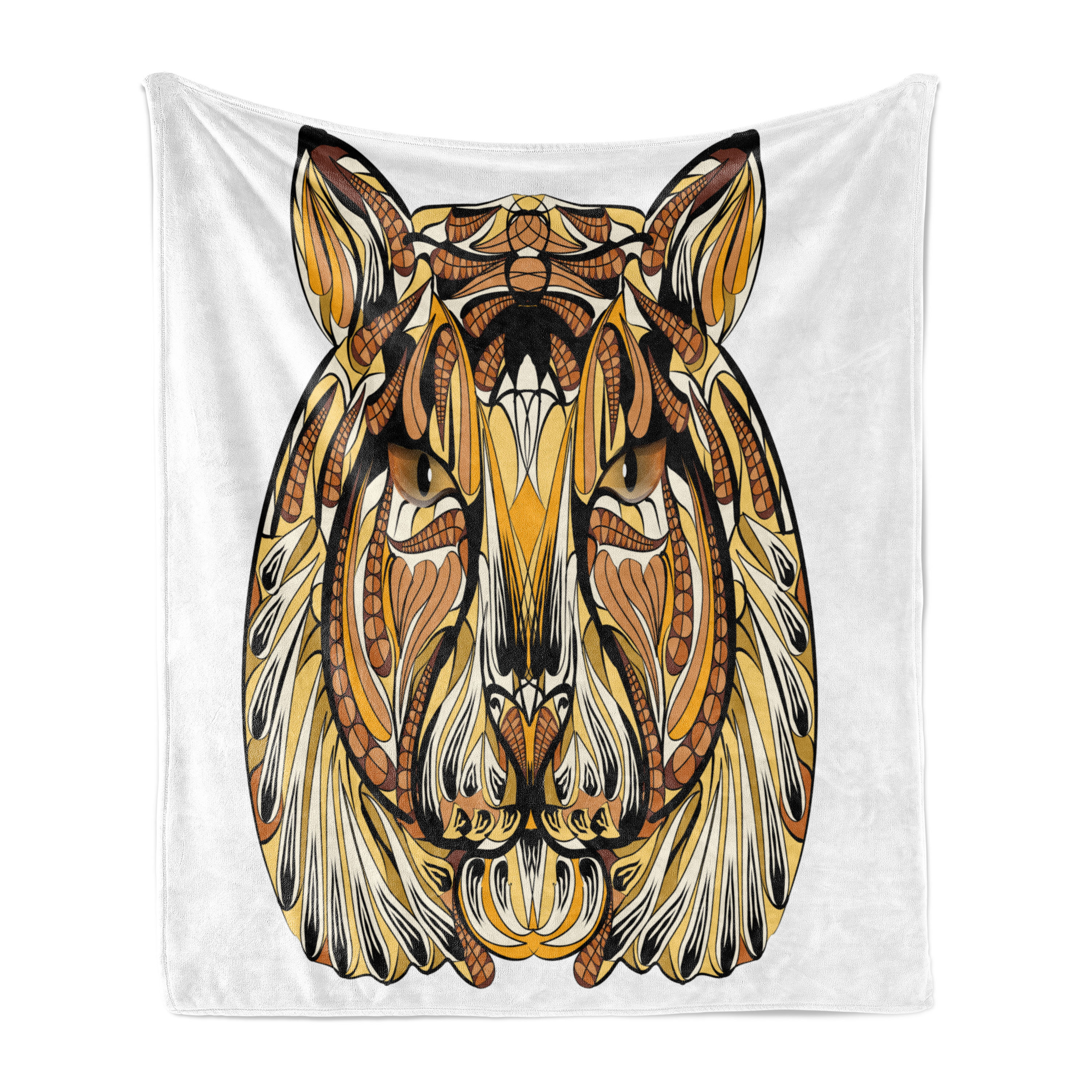 Ambesonne Tattoo Fleece Throw Blanket Lion Yellow Brown and White | Wayfair