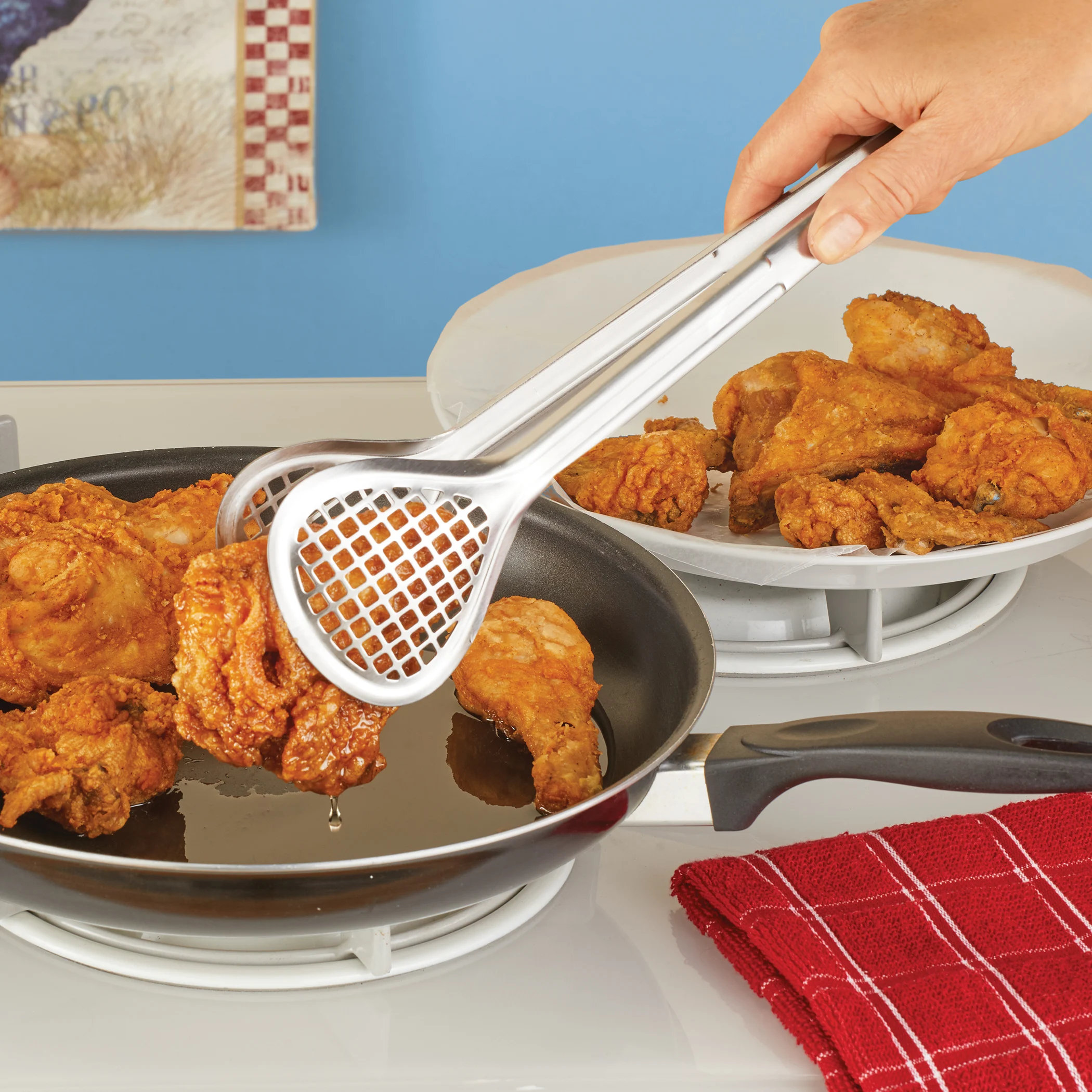 Winston Brands Stainless Steel Fry Tongs with Mesh Perforations ...