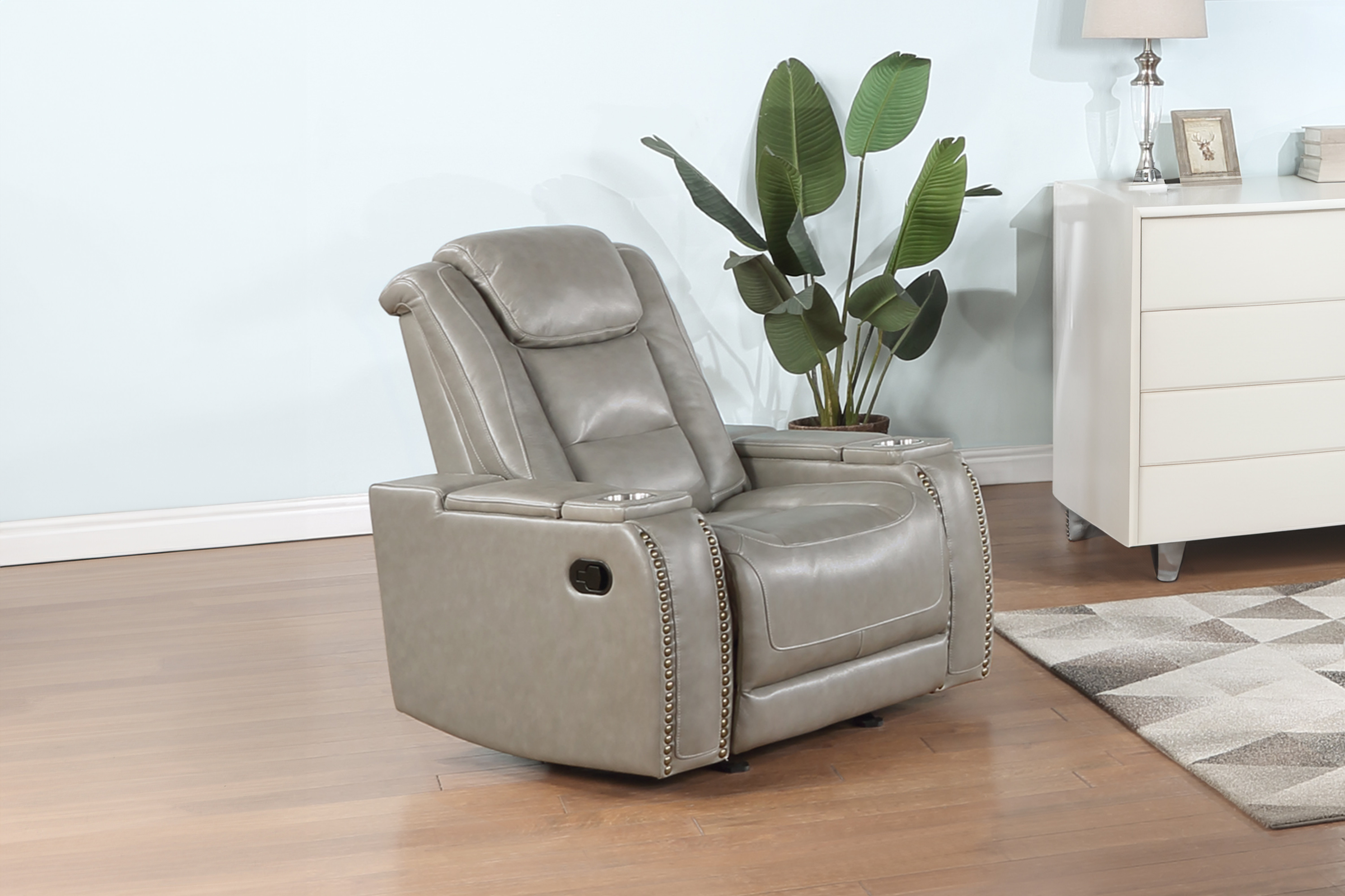 Lark Manor Ameenah Leather Glider Recliner, Light Gray | Wayfair