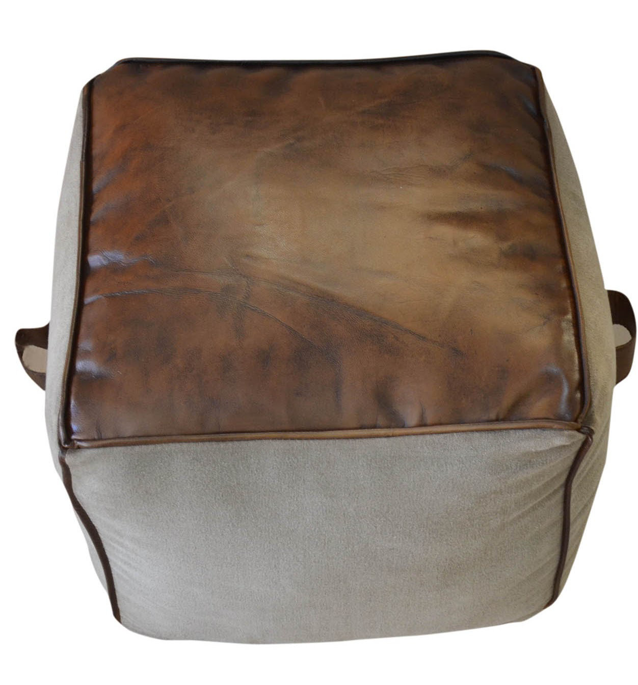 17 Stories Rectangular Canvas Leather Pouf NARA With Leather Accents ...