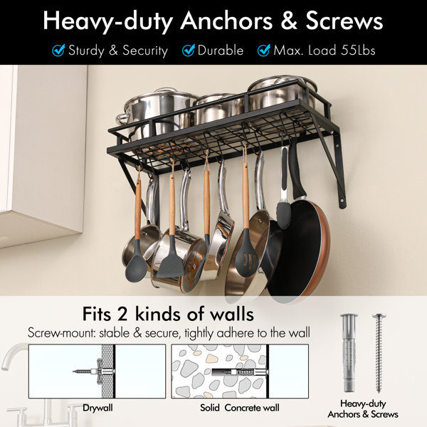 Prep & Savour Wall Mounted Pot Rack Kitchen 24 Inch Hanging Storage ...