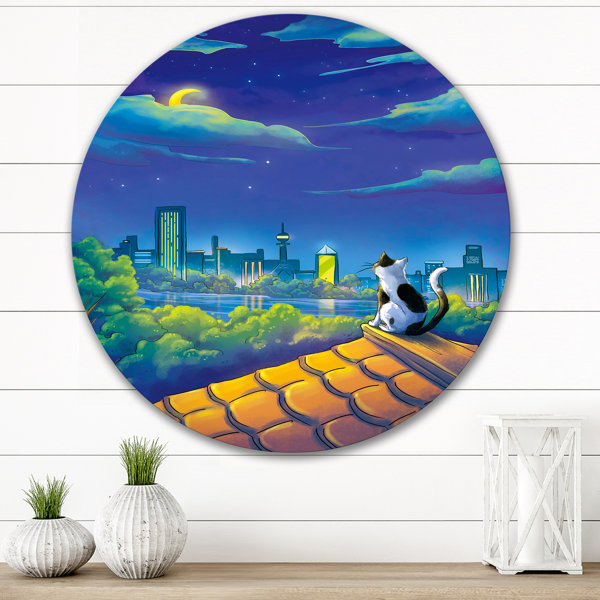 East Urban Home Moon Night Cat And Moon City Scene " Moon Night Cat And ...