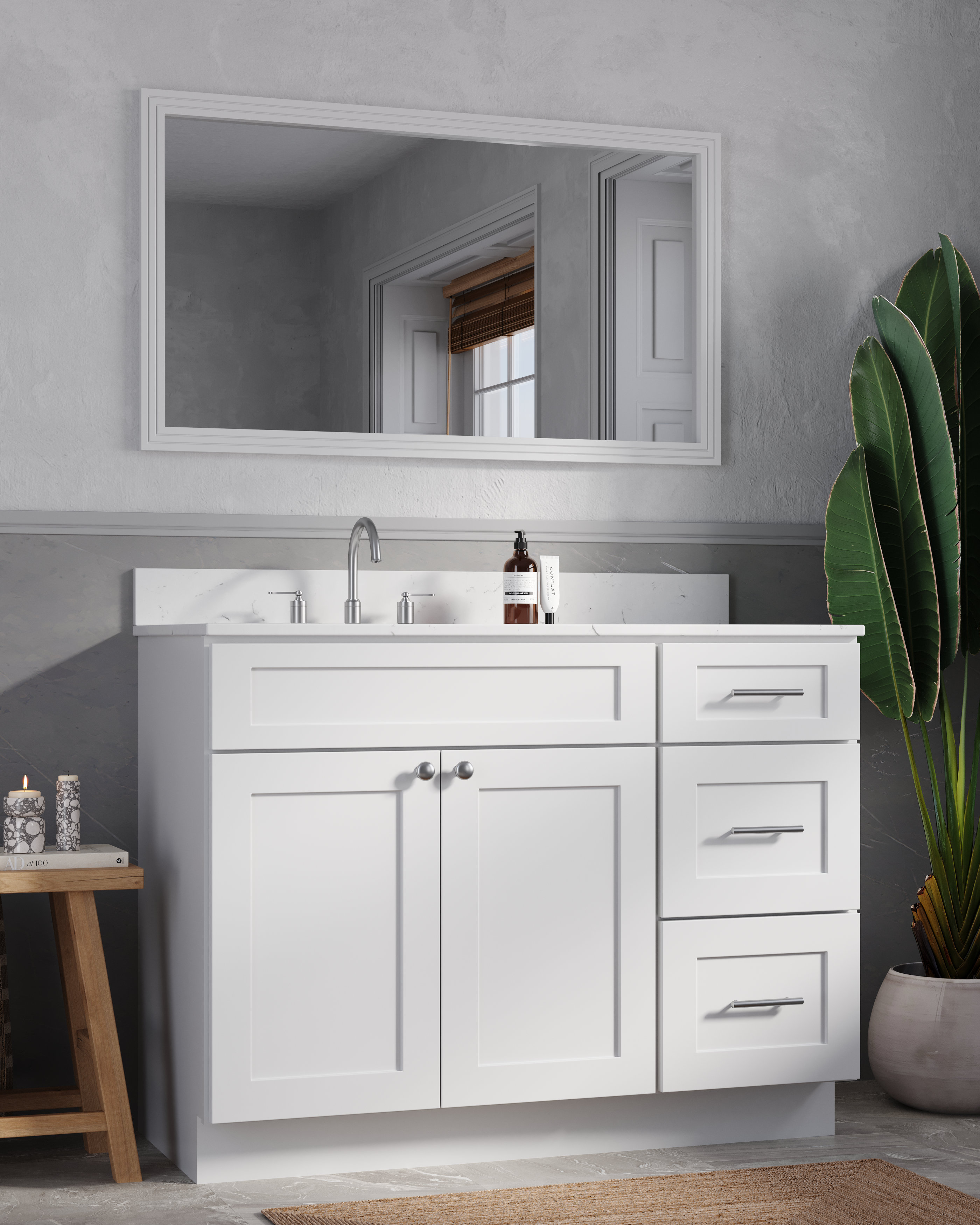 DISAR Disar 45" Single Bathroom Vanity Drawer Right With Carrara Quartz ...