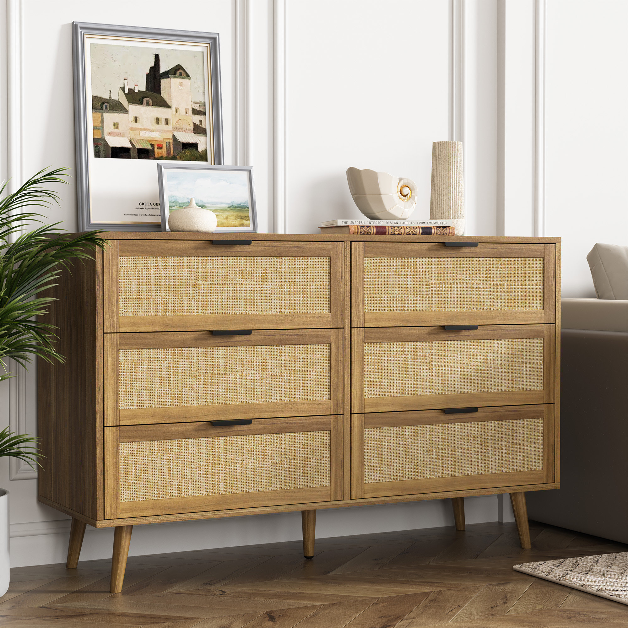 Wade Logan® Atyia 6 - Drawer Dresser 46.7" W Double Drawers Dresser ...