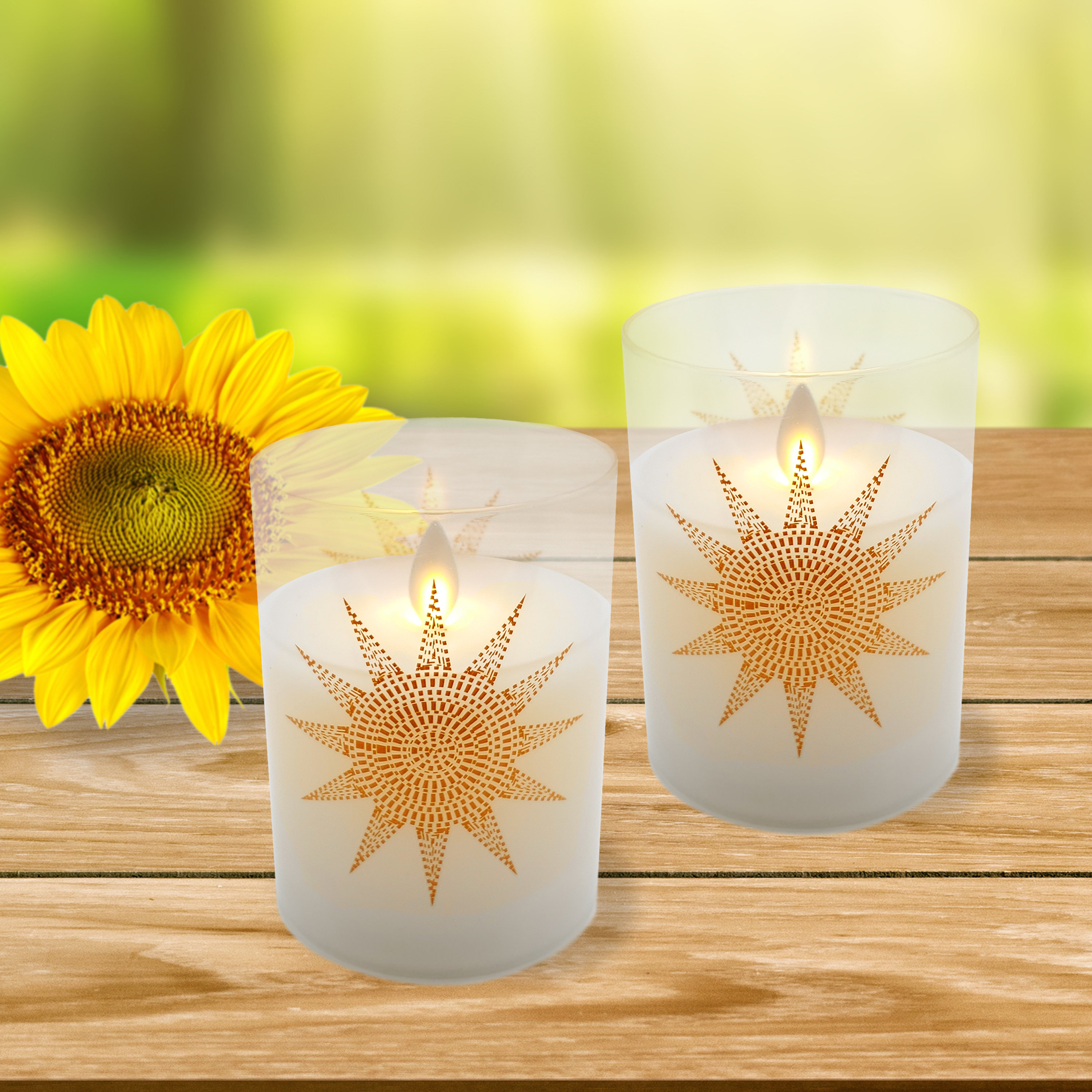 Dakota Fields Mosaic Sun Battery Operated Glass LED Candles with Moving ...