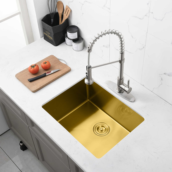KDK HOME 23" x 18" Gold Undermount Kitchen Sink Single Bowl Stainless ...