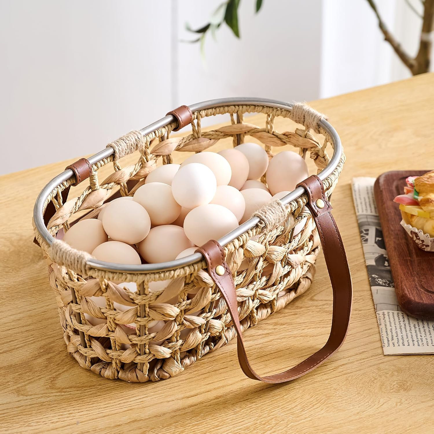 Prep & Savour Egg Baskets For Collecting Fresh Eggs Farmhouse Handmade Wicker Hyacinth Egg ...