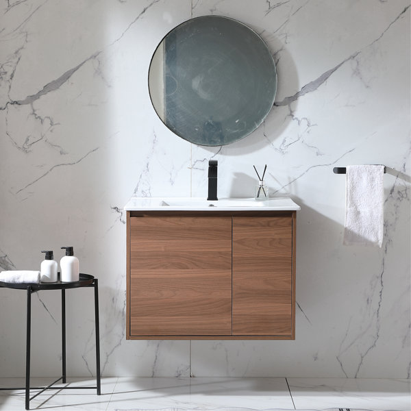 Ebern Designs Gati 30" Wood Grain Wall-Mounted Modern Single Bathroom ...