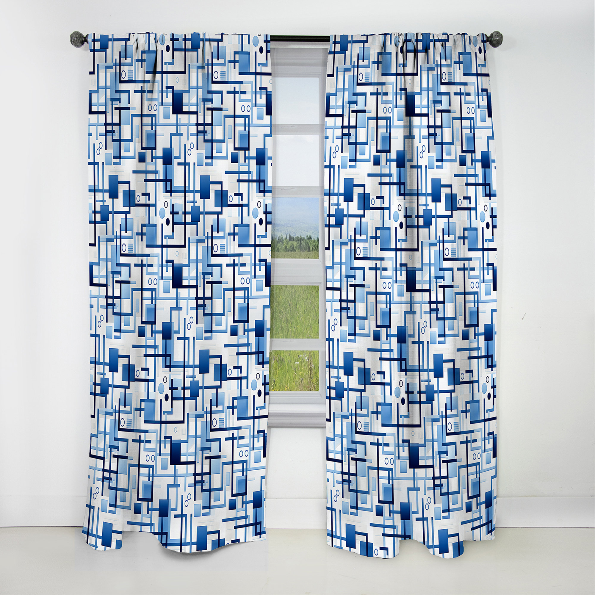 Design Art Blue Geometric Matrix Fantasy - Abstract Curtain - Blackout ...