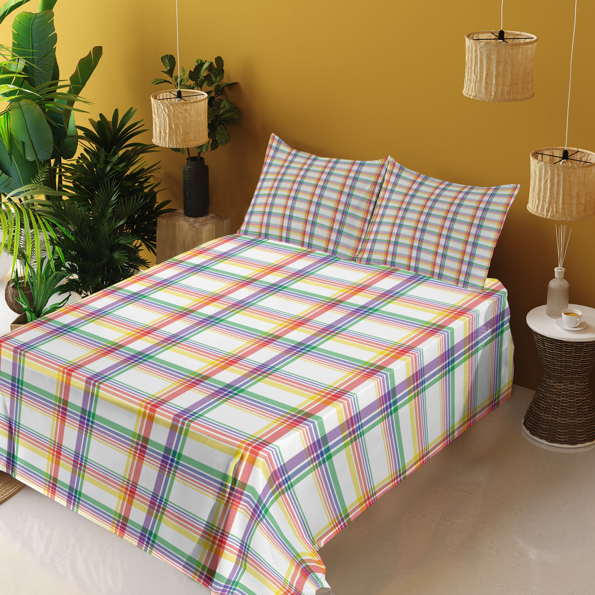 Ambesonne Fashion Sheet Set Plaid Back Plaid Pattern White and ...