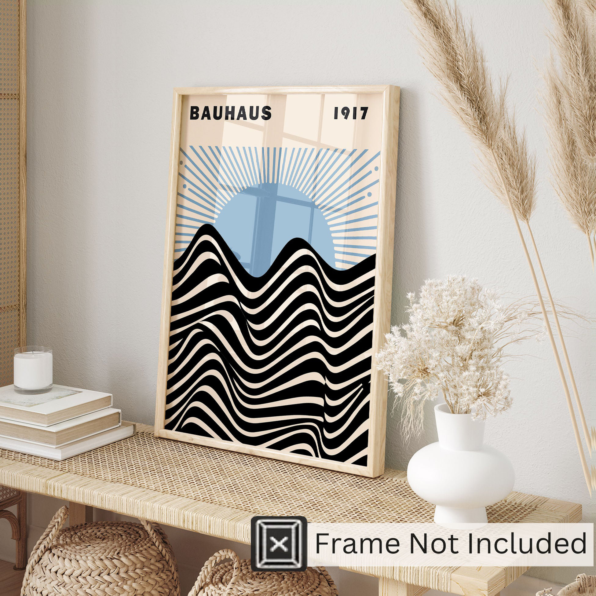 Highland Dunes Abstract Blue Bauhaus Waves & Sun Bohemian Unframed Art ...