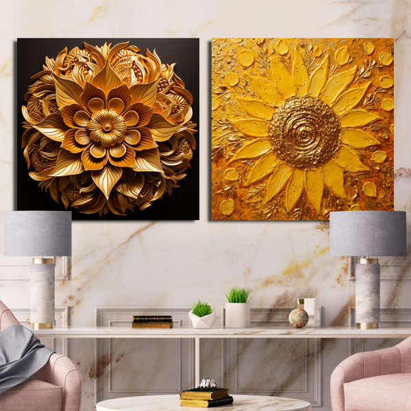 Everly Quinn Abstract Golden Sunflower Glam Blooming - Sunflower Square ...