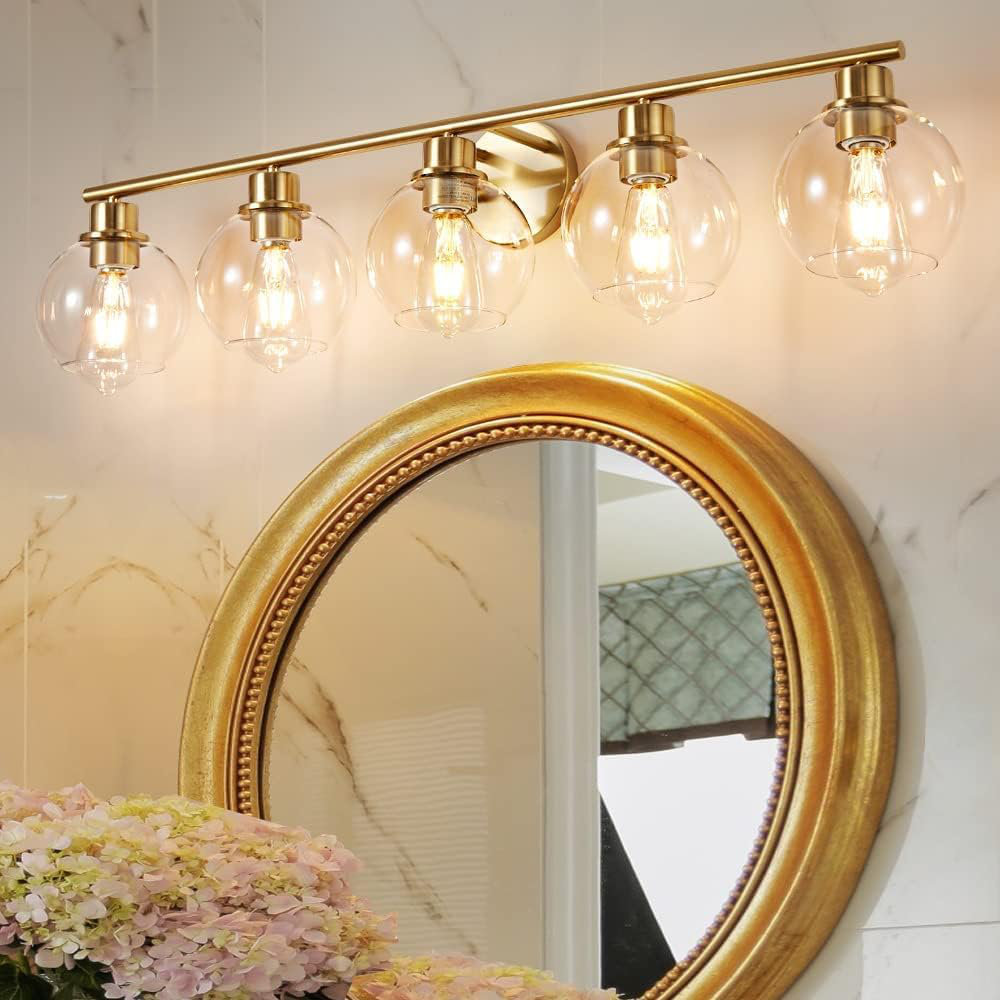 Everly Quinn Modern 5-Light Bathroom Vanity Fixture With Clear Glass ...