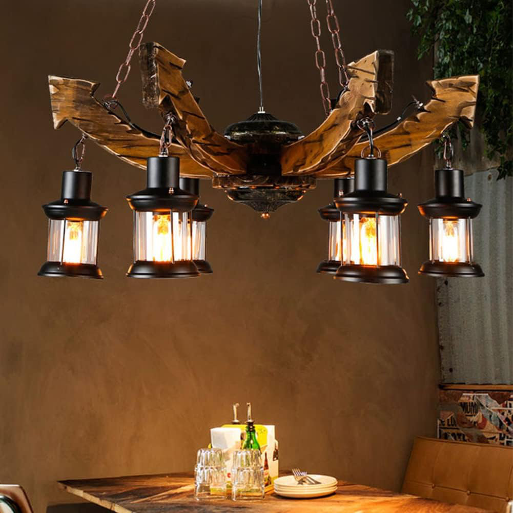 Breakwater Bay 6 Lights Wooden Wagon Chandelier Farmhouse, Black Metal ...