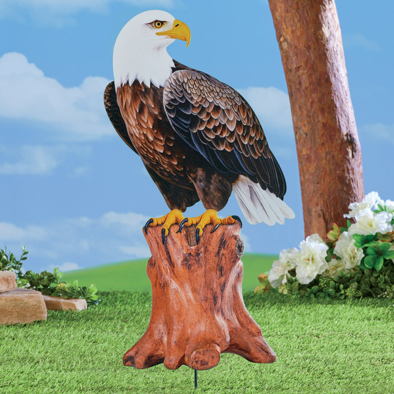 Millwood Pines Realistic Bald Eagle on Stump Outdoor Garden Stake | Wayfair
